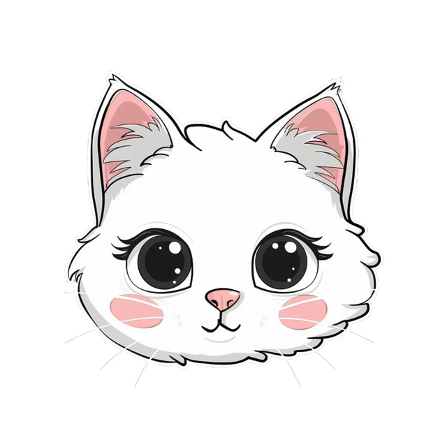 DOPASTICKER Cat Head Cute Kitty Meow Kitten Pet Adopt Black White Face ...