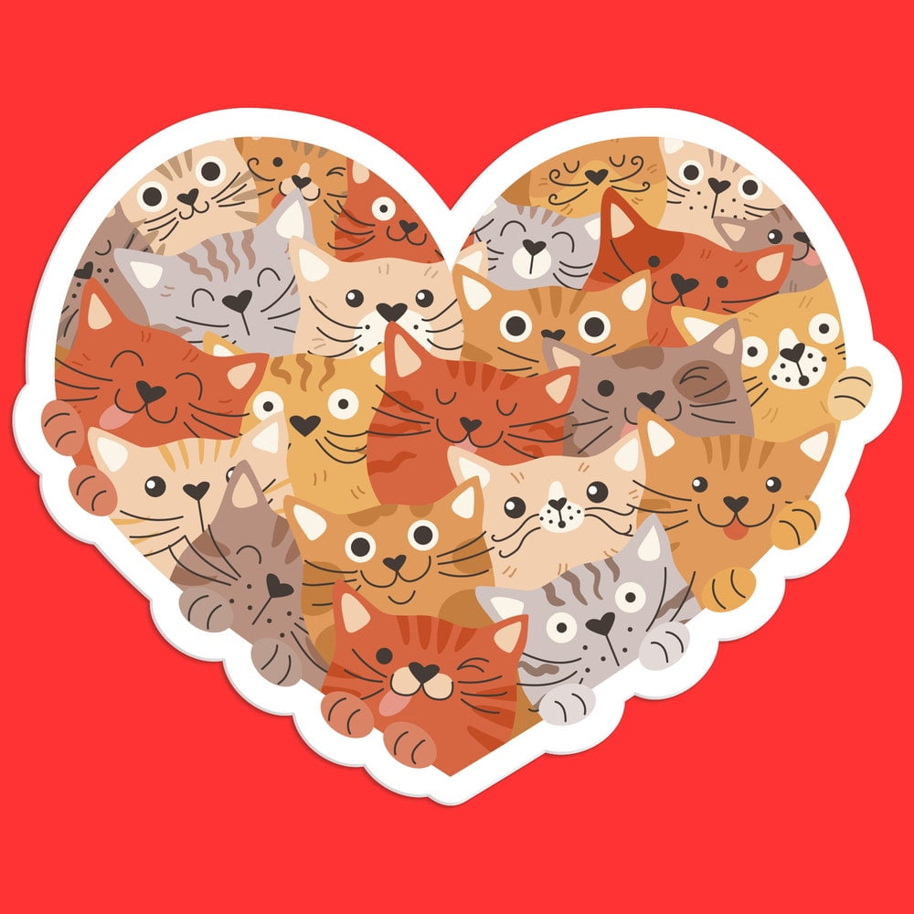 DOPASTICKER Cat Heart Sticker, Cute Cat Decal, Quirky Animal Art ...