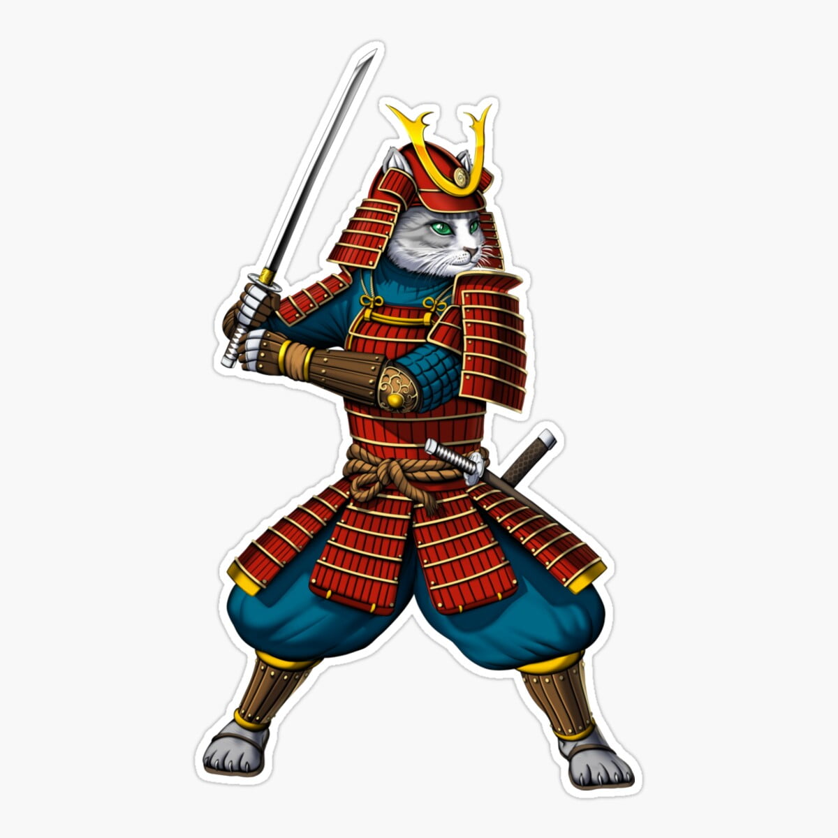 DOPASTICKER Cat Japanese Samurai Ninja Sticker, Phone Sticker Car ...