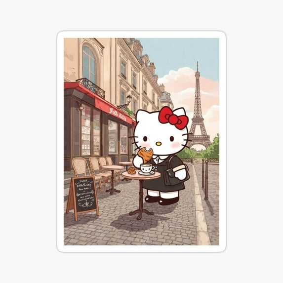 DOPASTICKER Cat Kitty In Paris Eiffel Tower And Croissant Decorative ...