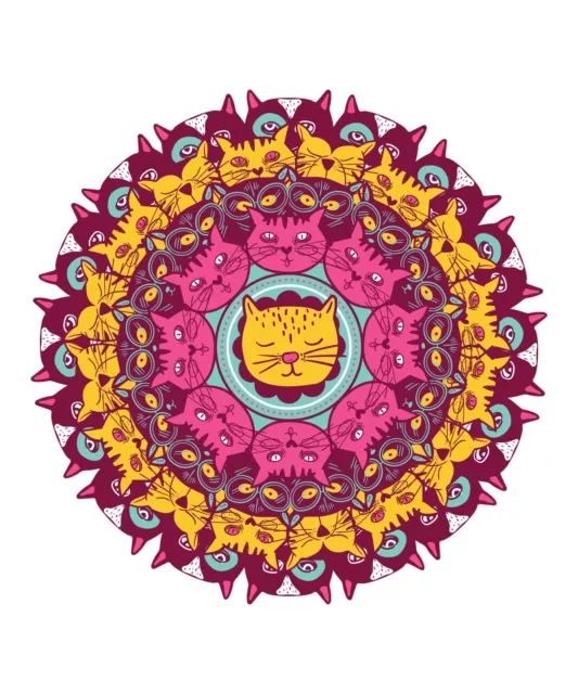 DOPASTICKER Cat Mandala Sticker Colorful Meow Kitty Cute Circle Pattern ...