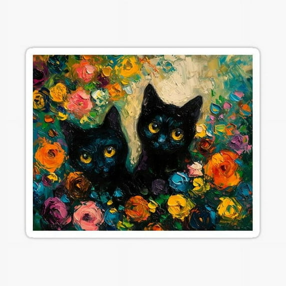 DOPASTICKER Cat Print Two Black Cats Cat Art Black Cat Sticker Phone ...