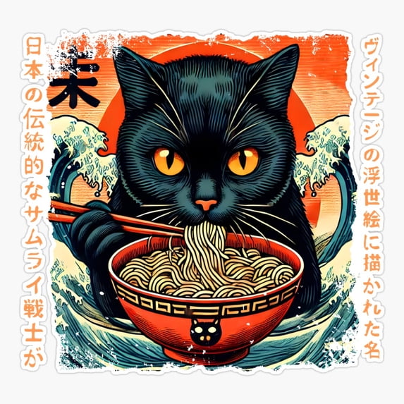 DOPASTICKER Cat Ramen Japanese Graphic Tees Kawaii Cat Lover Sticker ...