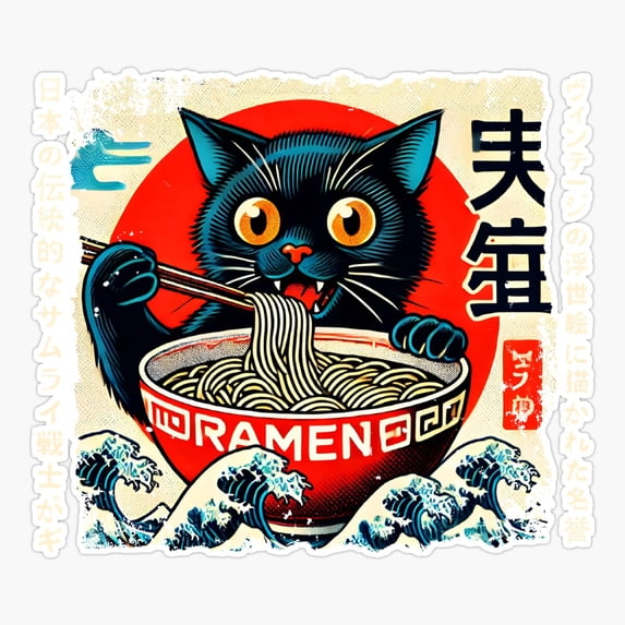DOPASTICKER Cat Ramen Japanese Graphic s Kawaii Cat Lover Sticker ...