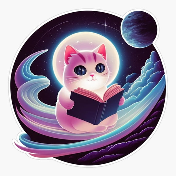 DOPASTICKER Cat Read Book Sticker, Phone Sticker Car Stickers, Birthday ...