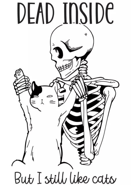 DOPASTICKER Cat Sticker Dead Inside Skeleton Skull Prt Love Meow Kitty ...
