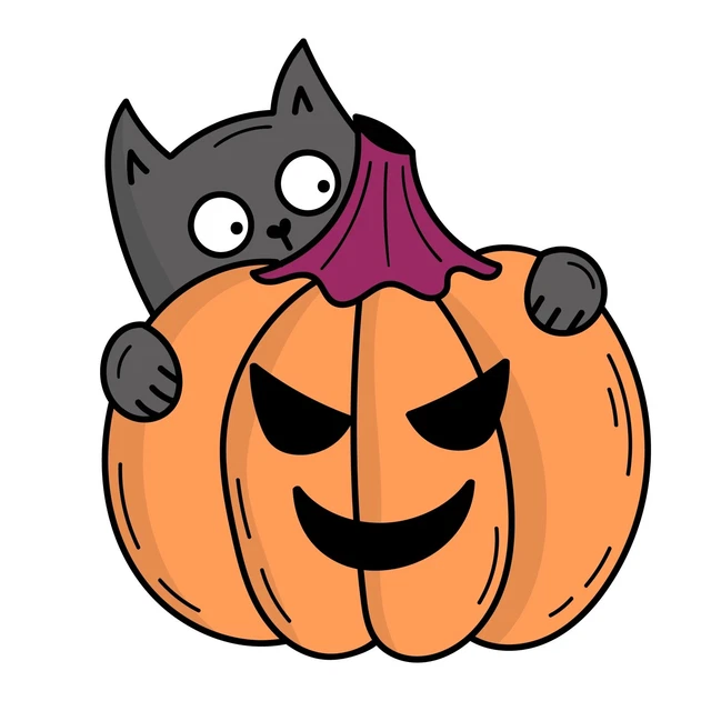 DOPASTICKER Cat Sticker Halloween Pumpkin Hiding Black Cute Meow Kitten ...