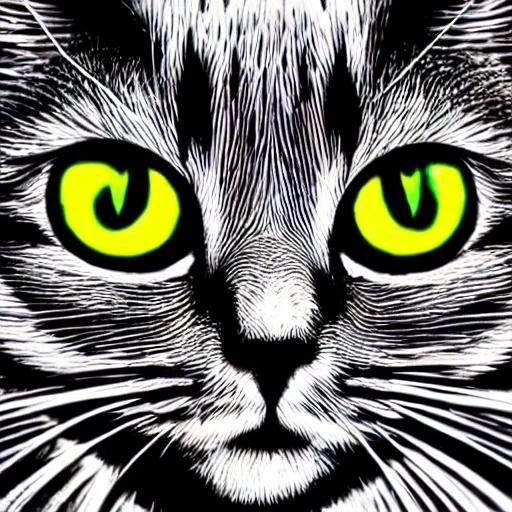 DOPASTICKER Cat Sticker Psychedelic Black White Yellow Eyes Swirls ...