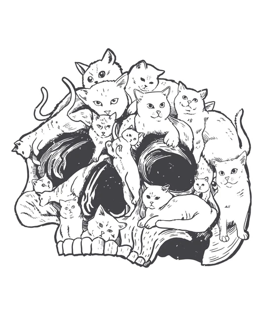 DOPASTICKER Cat Sticker Skull Kitties Kittens Meow Pet Skeleton Gothic ...