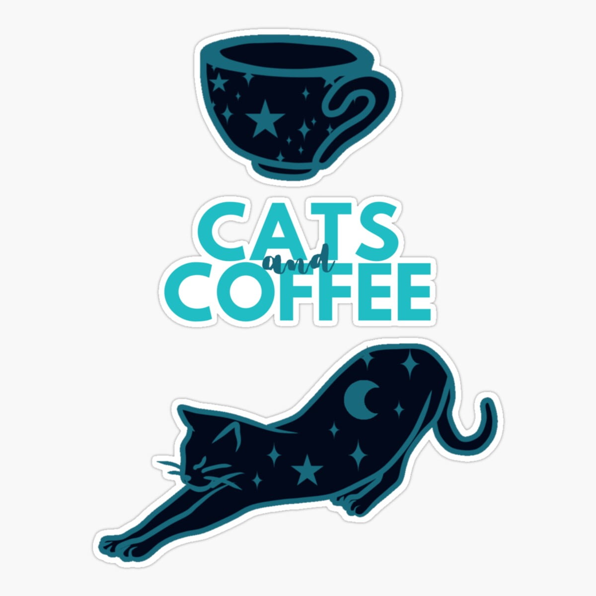 DOPASTICKER Cats And Coffee Sticker, Phone Sticker Water Bottle Sticker ...