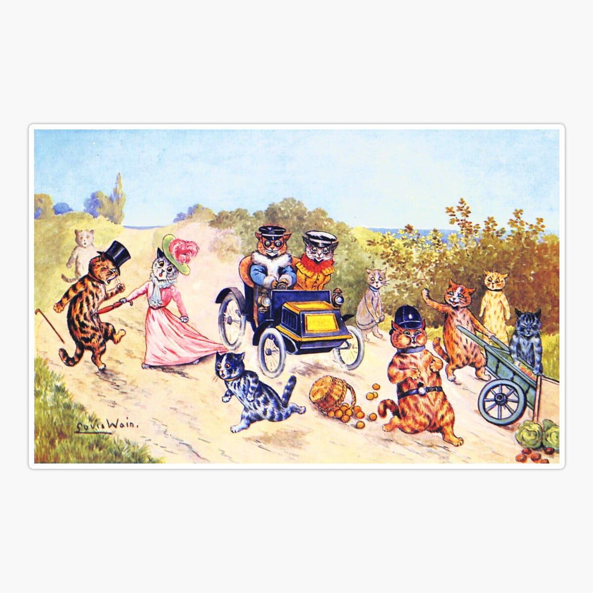 DOPASTICKER Cats In Cars By Louis Wain Sticker, Phone Sticker Car ...