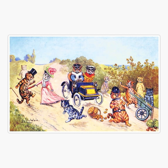 DOPASTICKER Cats In Cars By Louis Wain Sticker, Phone Sticker Car ...