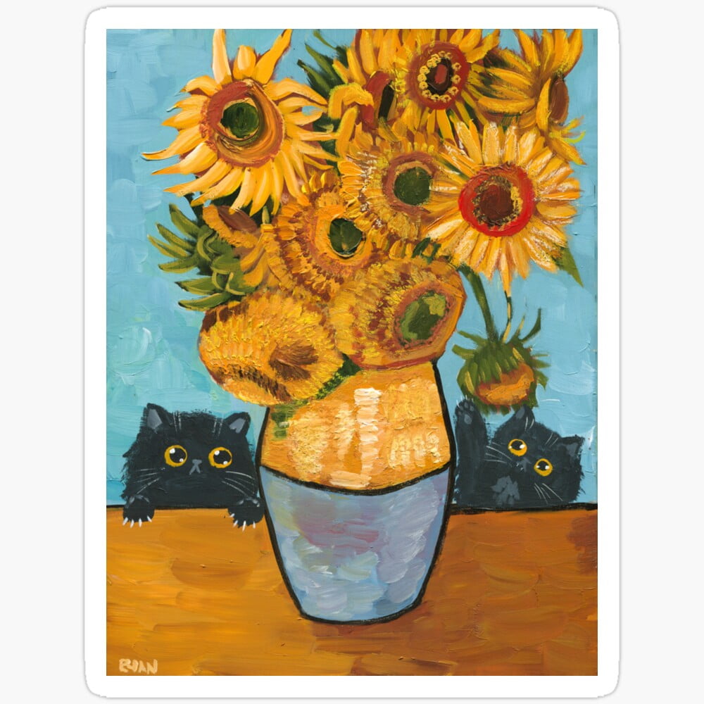DOPASTICKER Cats Playing With Sunflowers Sticker, Decorate Laptops ...