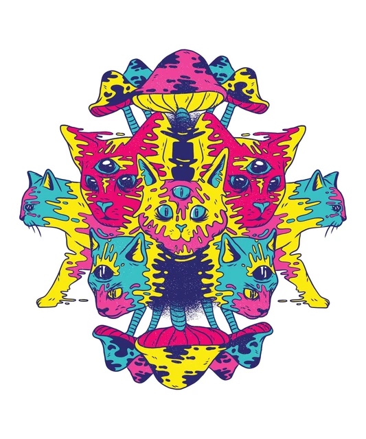 DOPASTICKER Cats Trippy Sticker Psychedelic Rainbow Shrooms Rainbow ...