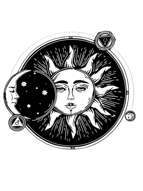 DOPASTICKER Celestial Sun Moon Sticker Line Art Minimal Gothic Sketch ...