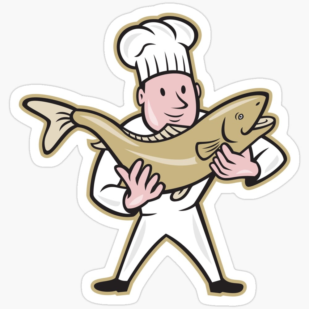 DOPASTICKER Chef Cook Handling Salmon Fish Standing Sticker Phone Decal ...