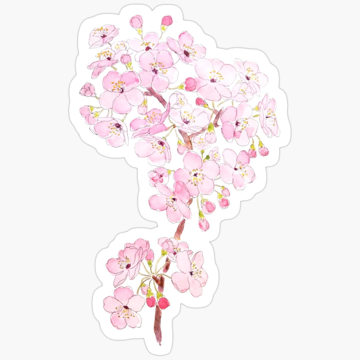 DOPASTICKER Cherry Blossom Ink And Watercolor 1 Sticker Birthday Gifts ...