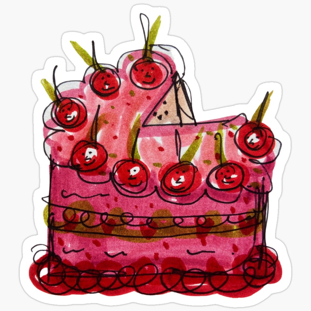 DOPASTICKER Cherry Pink Cake Sticker Phone Sticker, Latop Sticker ...