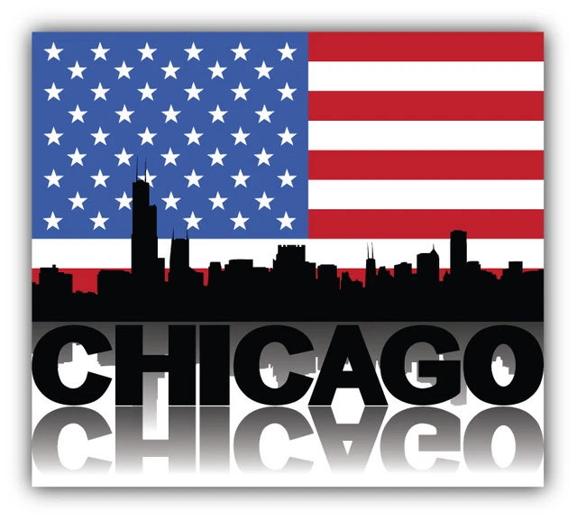 DOPASTICKER Chicago City Usa Flag Label Sticker Decal Phone Decal Water ...