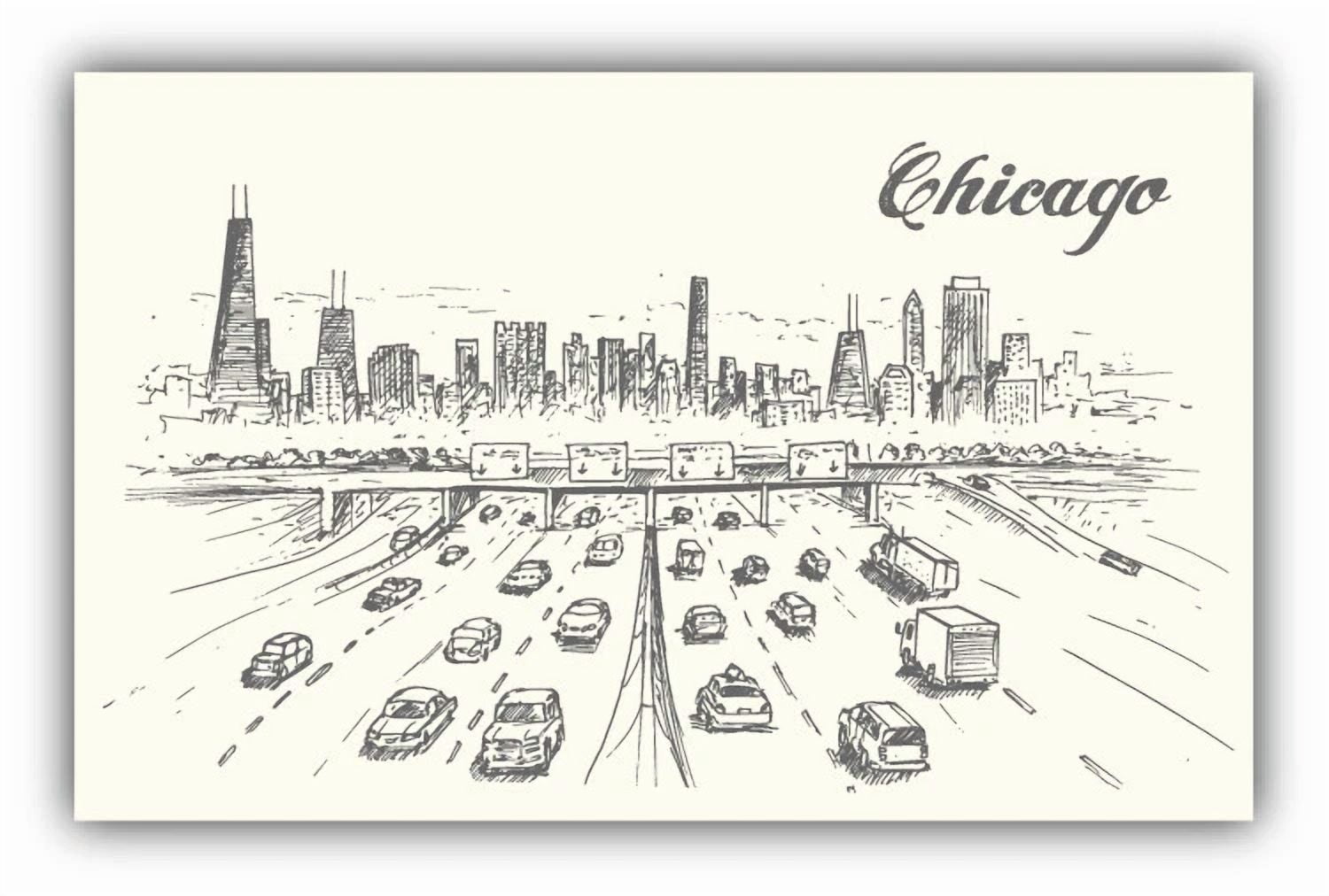 DOPASTICKER Chicago City Usa Sketch Label Car Bumper Sticker Decal Gift ...