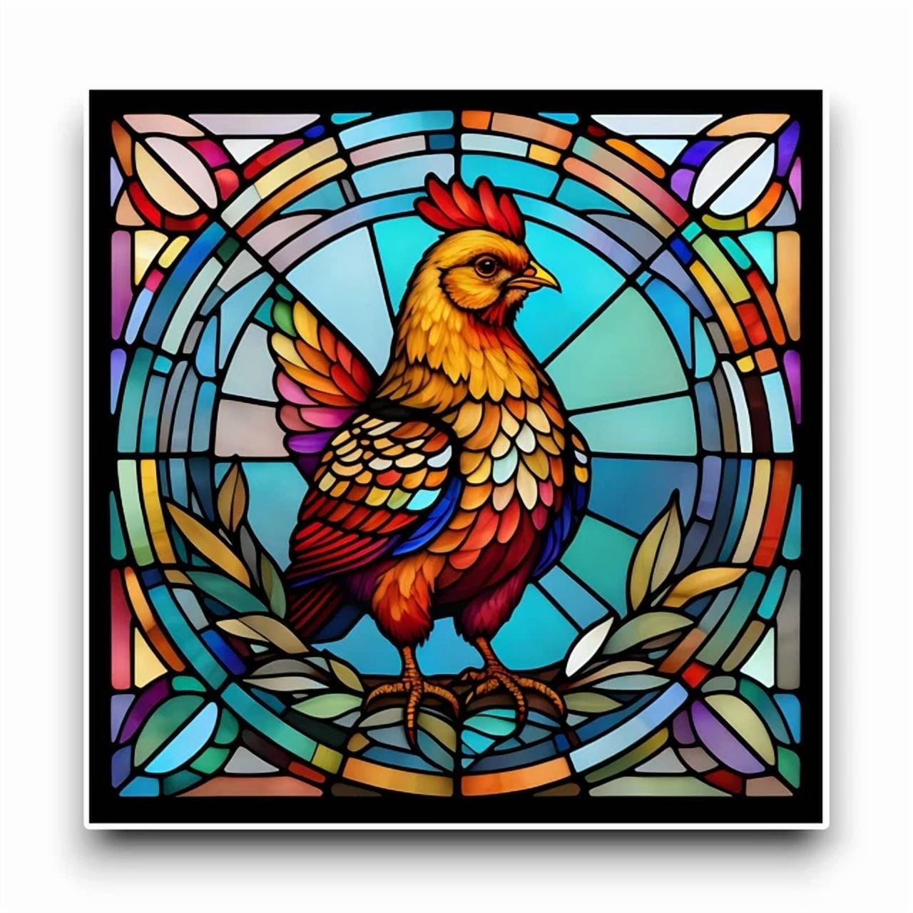 DOPASTICKER Chicken Farm Animal Bird Square Stained Glass Style Window ...