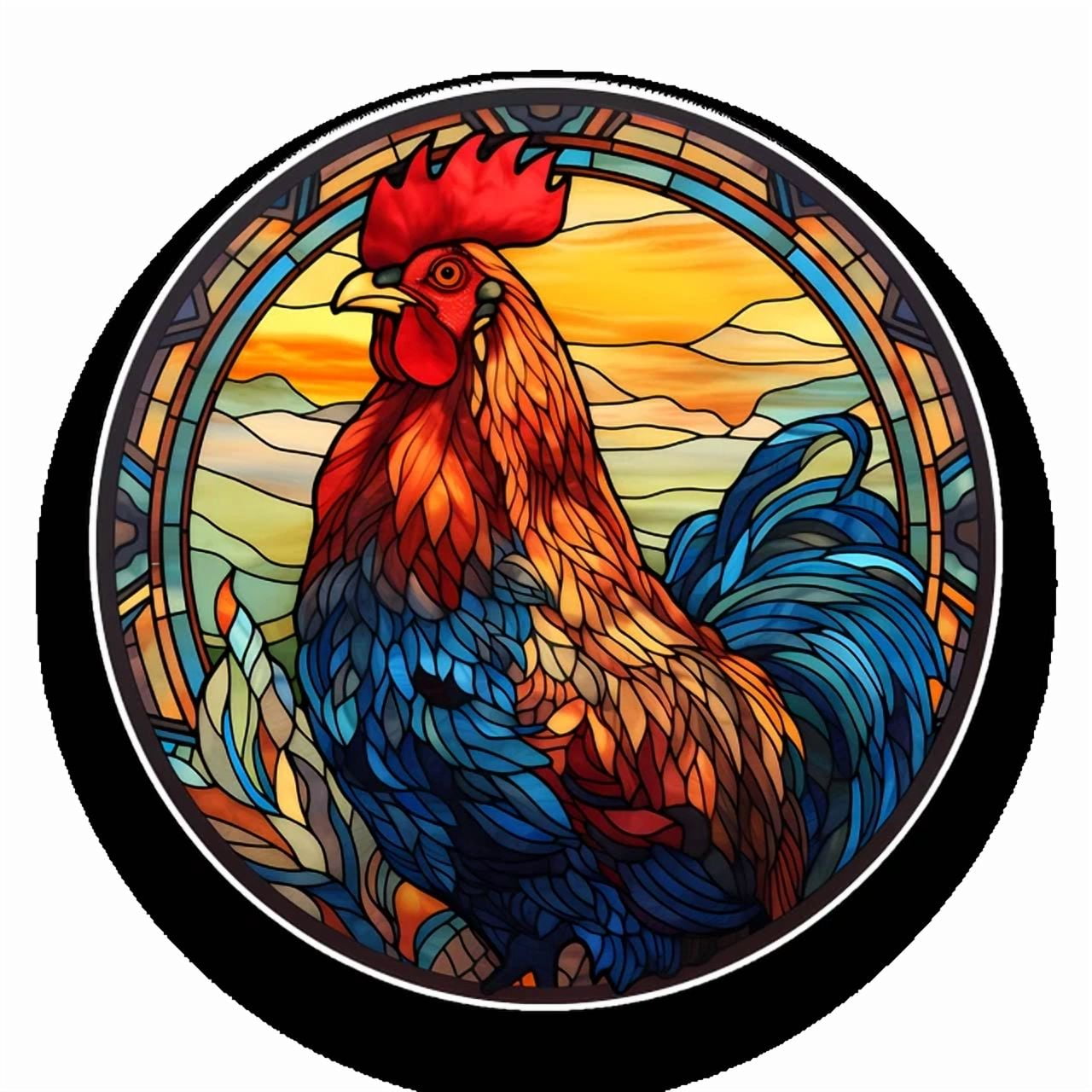 DOPASTICKER Chicken Rooster Bird Stained Glass Style Window Opaque ...
