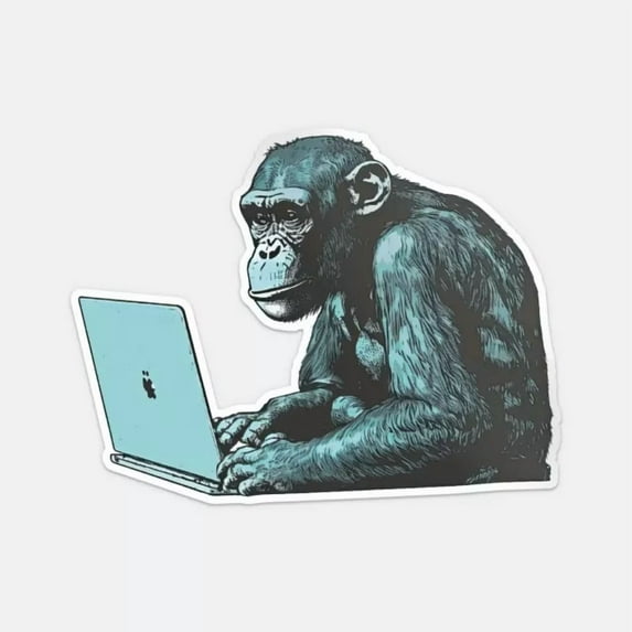 DOPASTICKER Chimpanzee Using A Computer Sticker Decal Phone Decal Water ...