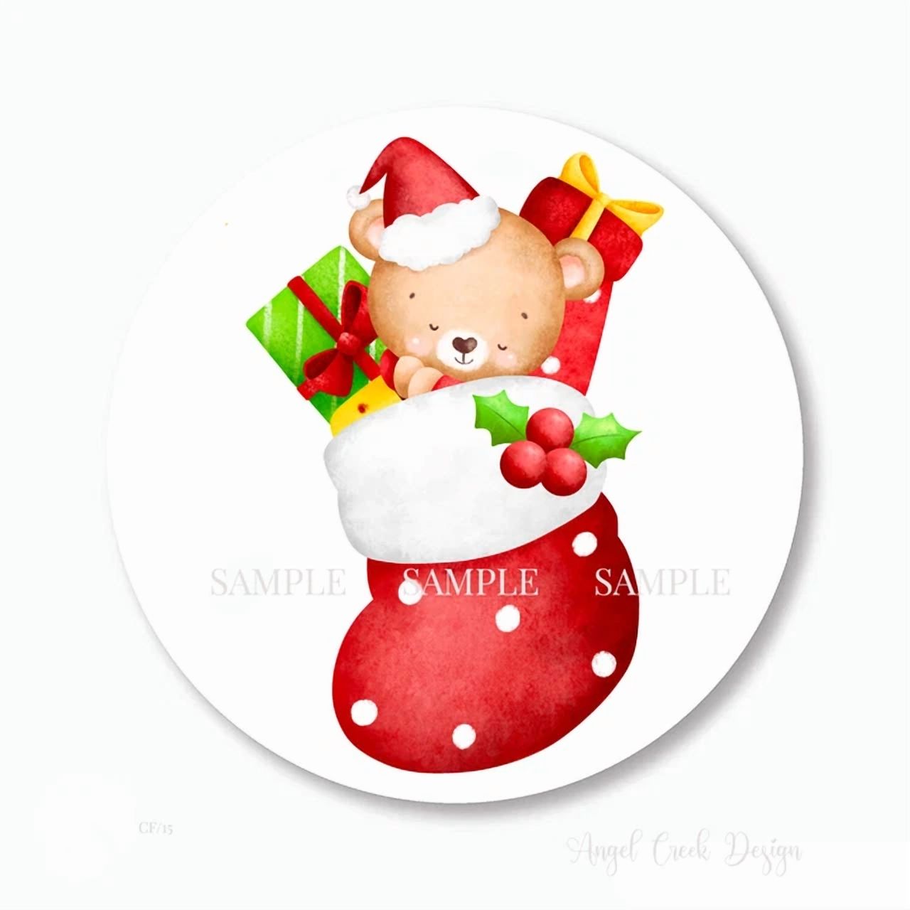 DOPASTICKER Chri.Stm.As Bear Stocking Scrapbook Stickers Round Round ...