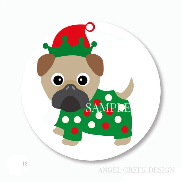 DOPASTICKER Chri.Stm.As Elf Pug Dog Scrapbook Stickers Round Phone ...
