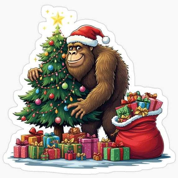 DOPASTICKER Chris.Tmas Yeti With Tree And Gifts Festive Art Sticker ...