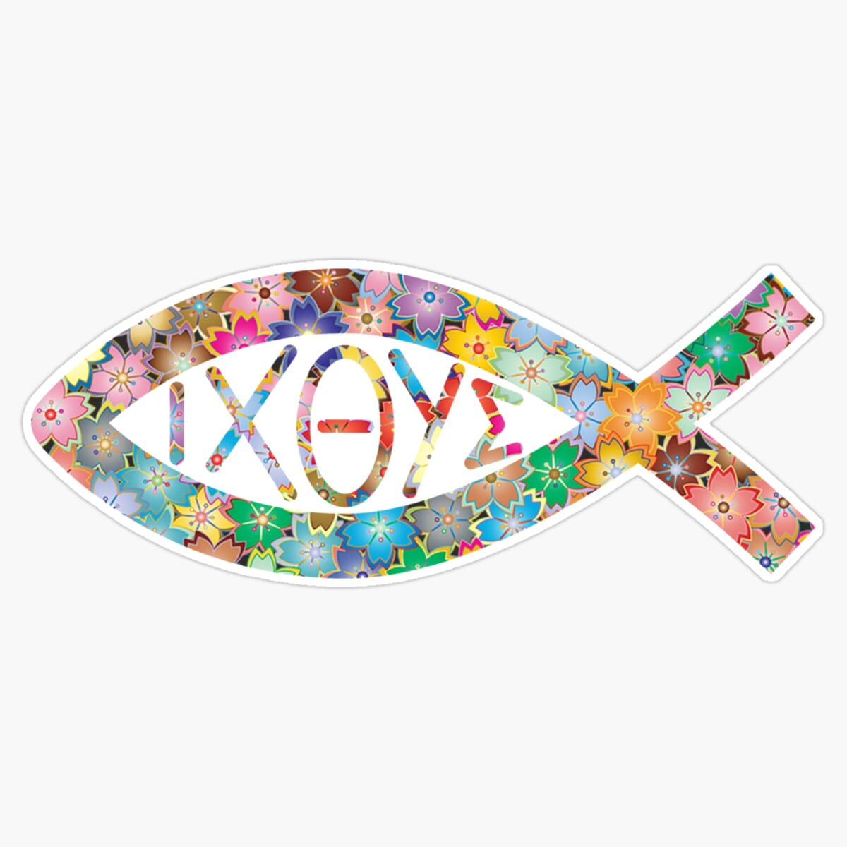 DOPASTICKER Christian Fish Sticker With Little Flowers In Greek ...