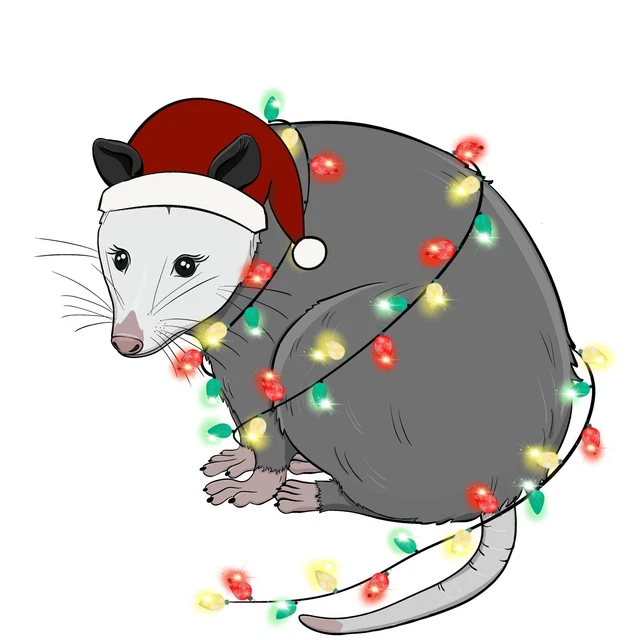 DOPASTICKER Christmas Opossum Sticker Xmas Lights Night Stocking Cute ...