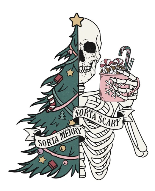 DOPASTICKER Christmas Sticker Skeleton Sorta Scary Sorta Merry Skull ...