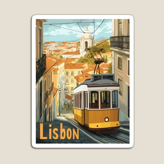 DOPASTICKER A Classic Yellow Tram Travels Through The Narrow Streets Of ...