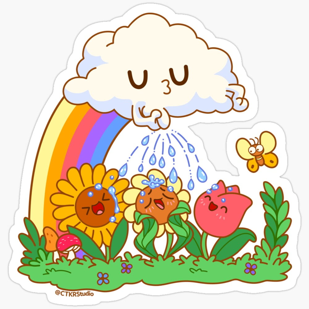 DOPASTICKER Cloud Peeing On Flowers Sticker Phone Decal Water Bottle ...