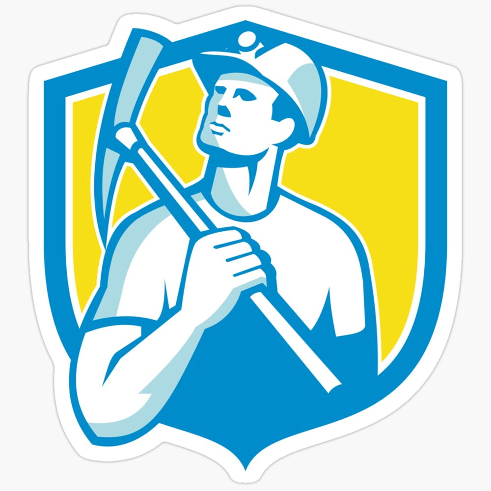 DOPASTICKER Coal Miner Holding Pick Axe Looking Up Shield Retro Sticker ...