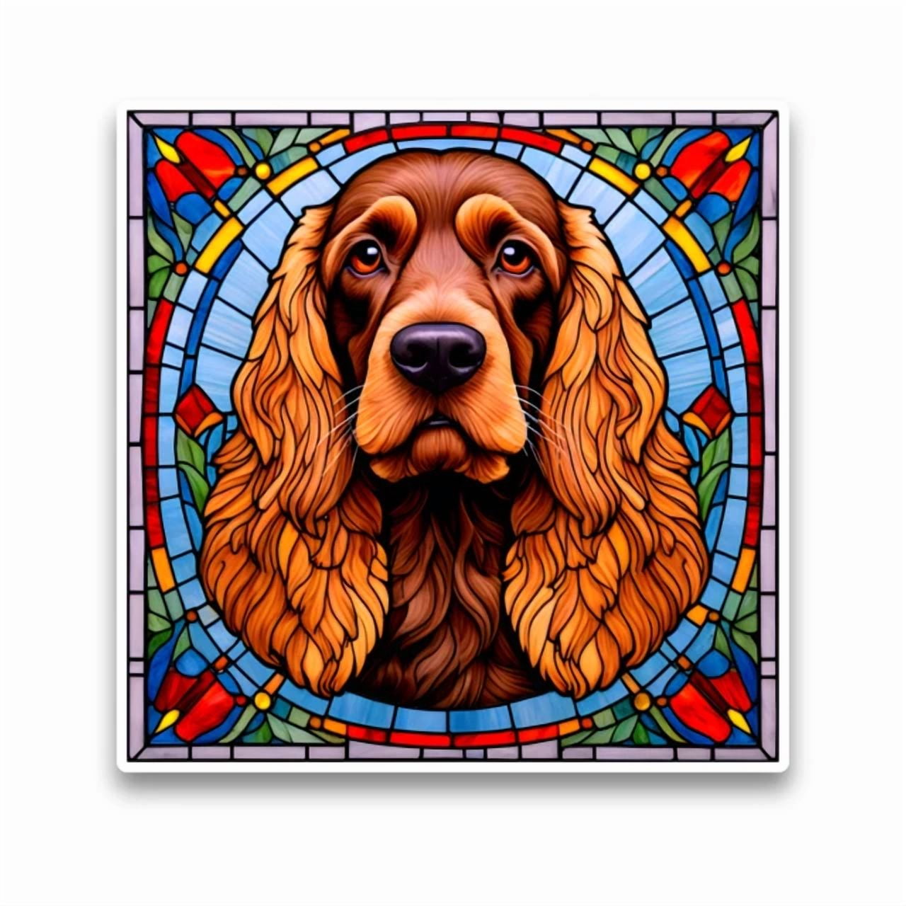 DOPASTICKER Cocker Spaniel Dog Faux Stained Glass Style Square Window ...