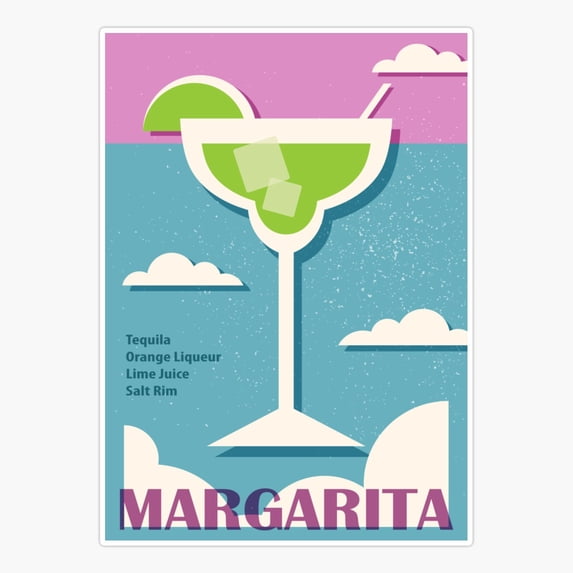 DOPASTICKER Cocktail Margarita Recipe, Retro 70S, Art, Vintage Poster ...