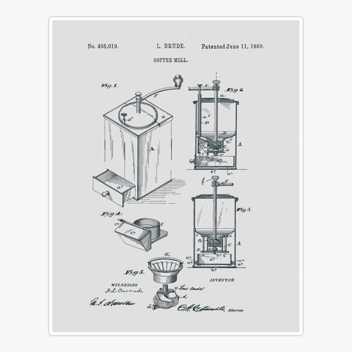 DOPASTICKER Coee Mill Patent 1889 Sticker, Phone Sticker Car Stickers ...