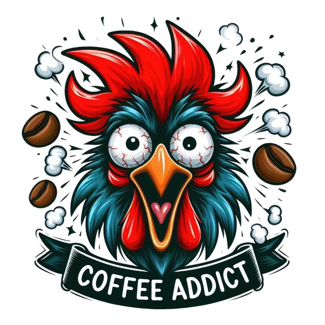 DOPASTICKER Coffee Addict Sticker Rooster Chicken Caffeine Energy Hyper ...