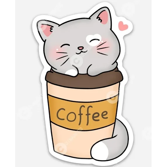DOPASTICKER Coffee Cat Kawaii Doodle Sticker - Cat And Coffee Lovers ...