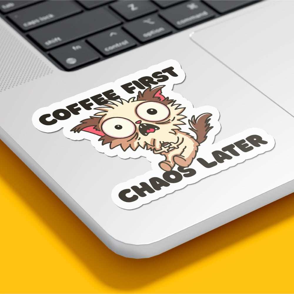 DOPASTICKER Coffee Cat Sticker, Coffee First Chaos Later, Cute Grumpy ...