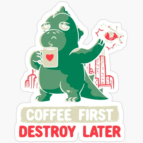 DOPASTICKER Coffee First Destroy Later Cute Monster Gift Glossy ...