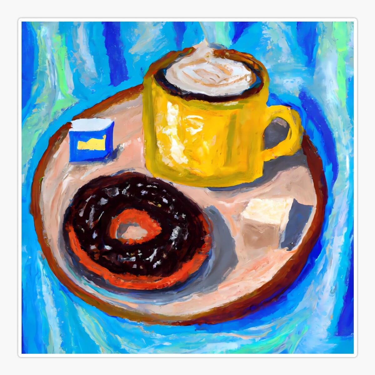 DOPASTICKER Coffee In Yellow Mug And Chocolate Doughnut Sticker, Phone ...