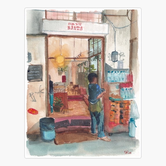 DOPASTICKER Coffee Shop And A Street Kiosk Sticker, Phone Sticker Car ...