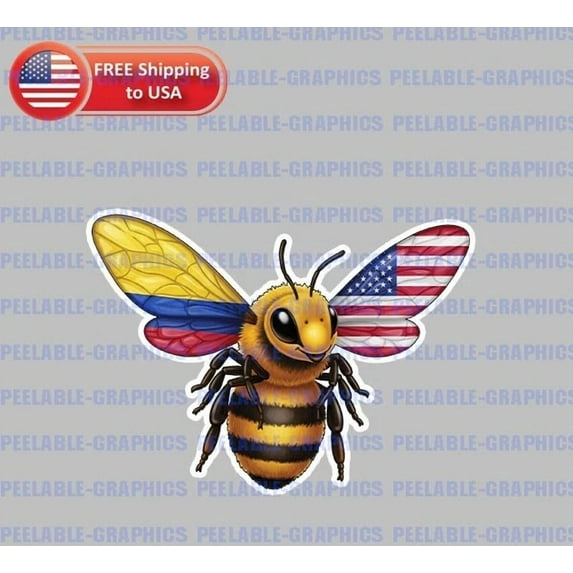 DOPASTICKER Colombian American Flag Bumble Bee Sticker Colombia Usa ...