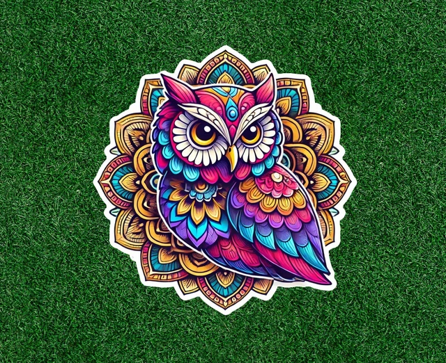 DOPASTICKER Colorful Owl In A Mandala Design Sticker Phone Decal Water ...