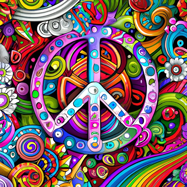 DOPASTICKER Colorful Peace Sign Sticker Trippy Hippie 60S Pink Flowers ...