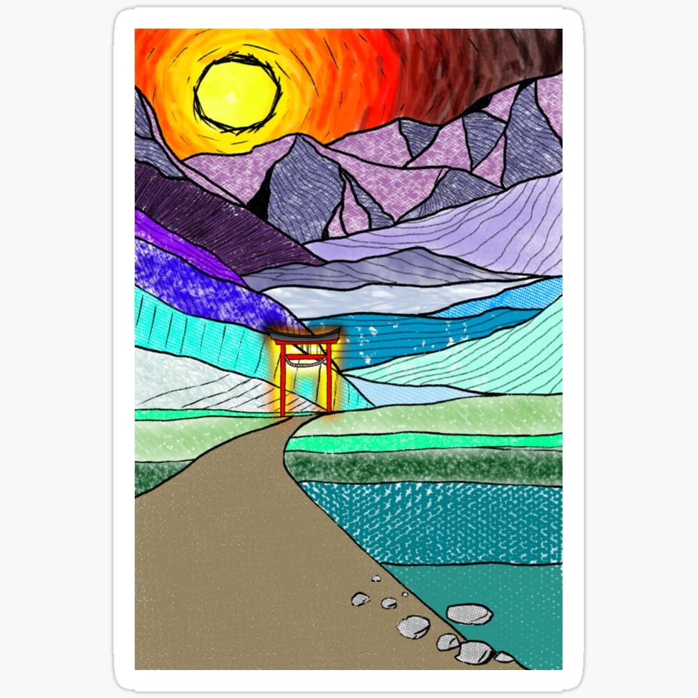 DOPASTICKER Colorful Sunset Mountain Gate Sticker Phone Decal Water ...