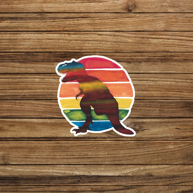 DOPASTICKER Colorful T-Rex Dinosaur Silhouette Retro Sunset Sticker ...